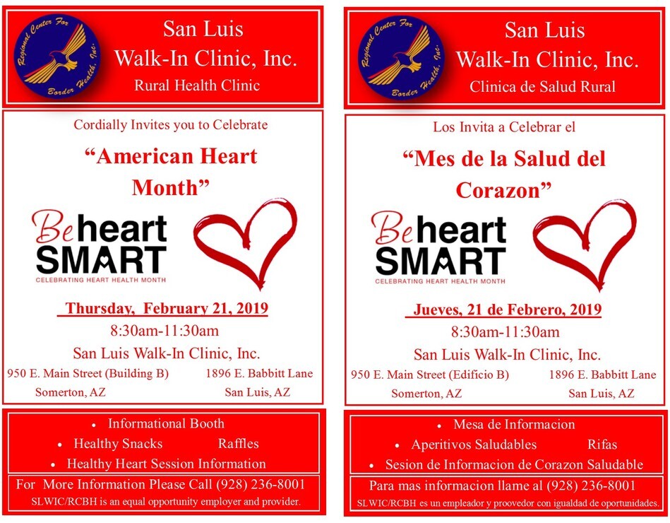 RCBH/SLWIC to Celebrate American Heart Month - San Luis Walk-In Clinic ...